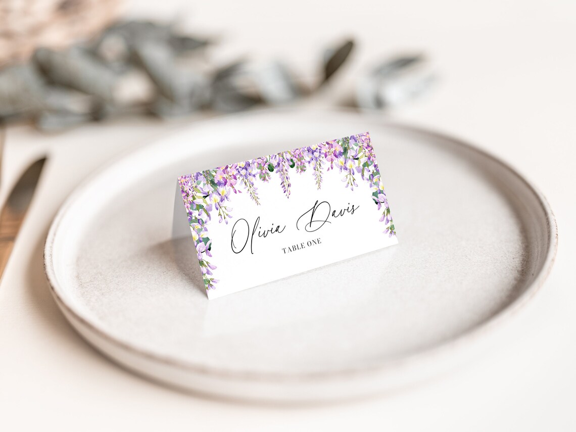Wisteria Wedding Place Cards Template Editable Light Purple - Etsy