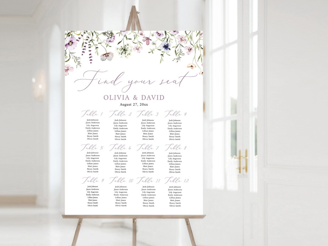 Wildflower Wedding Seating Chart, Printable Floral Wedding Seating Plan ...