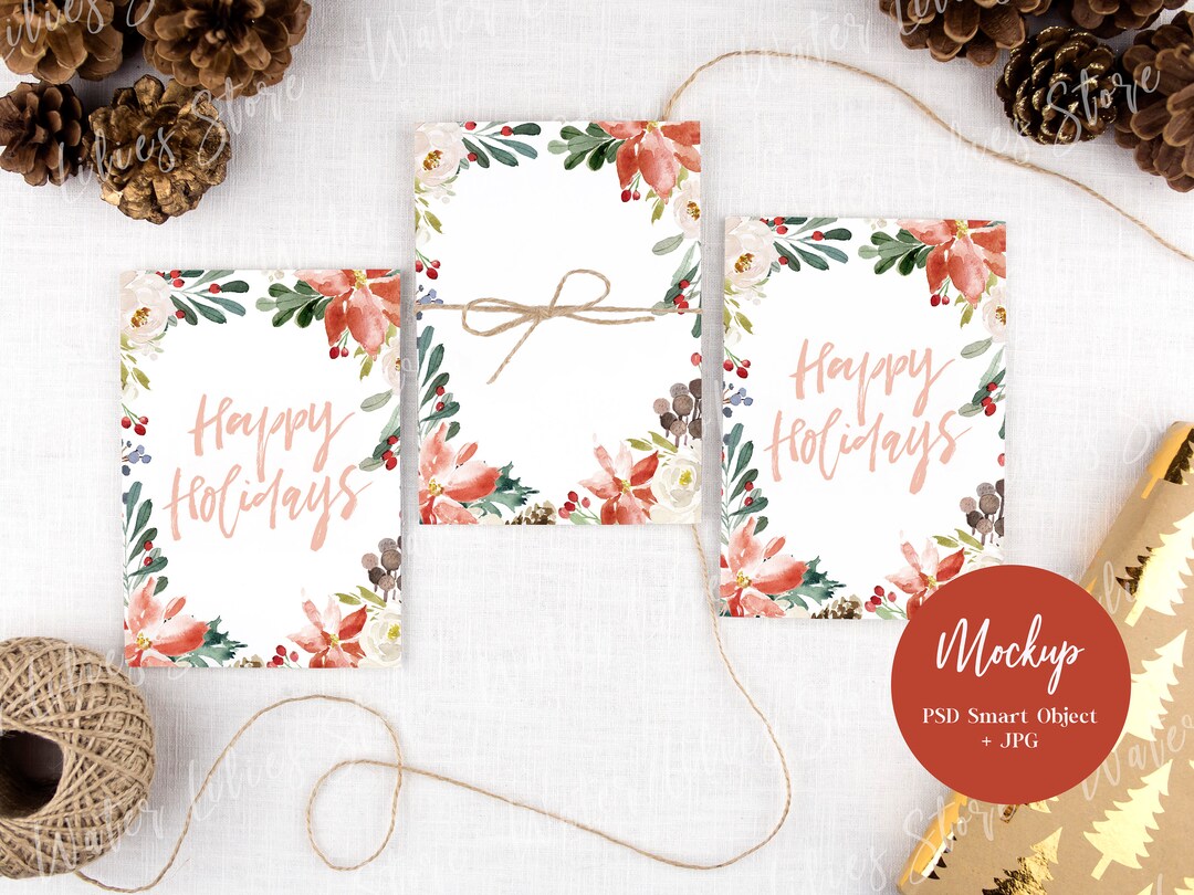 Three Christmas Cards Mockup, Mockup Christmas Card, Holiday Card ...