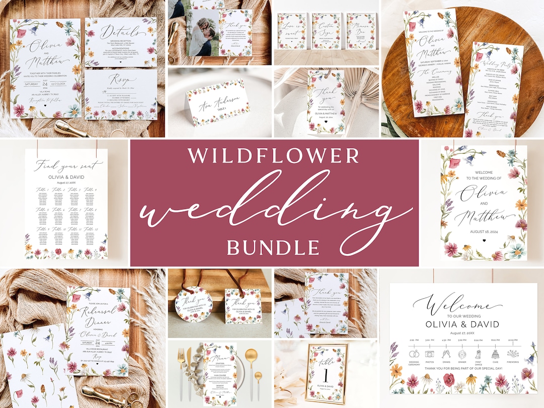 Wildflower Wedding Invitation Bundle, Editable Floral Wedding ...