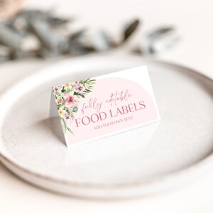 Hawaiian Food Labels Printable Modern Hot Pink Floral Food Tent Cards ...