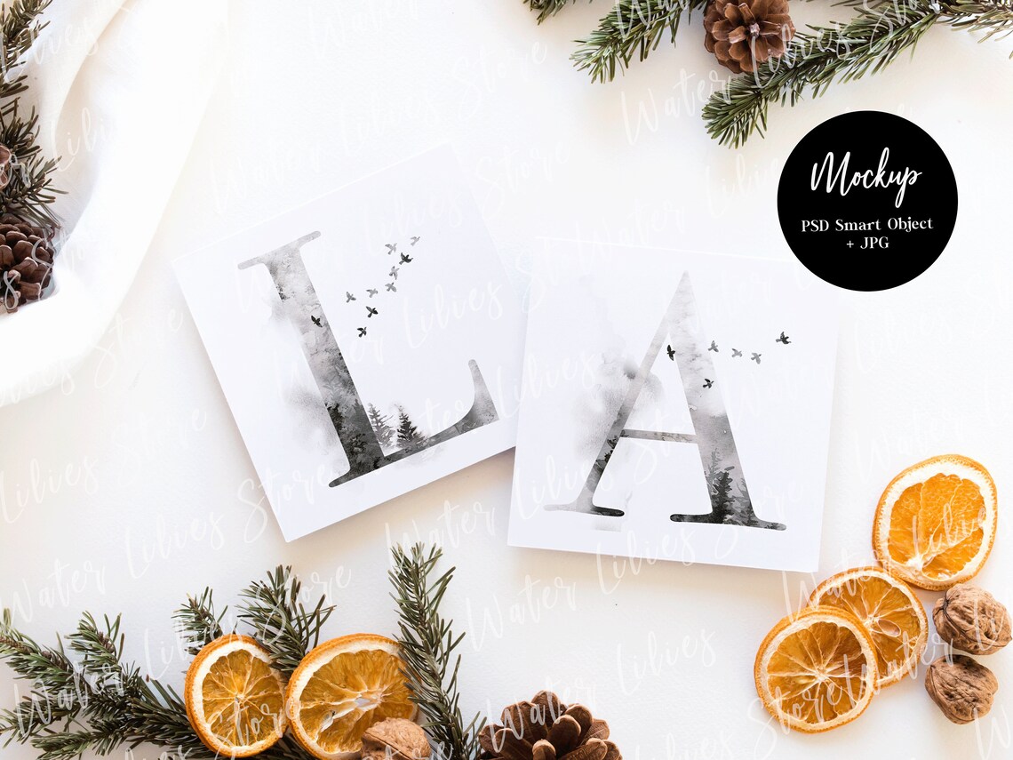 Two Square Christmas Cards Mockup, Mockup Christmas Card, Holiday Card ...