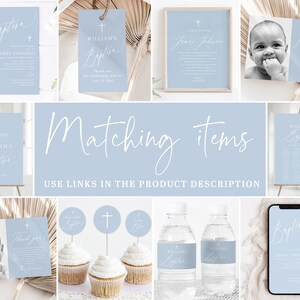 Dusty Blue Baptism Cupcake Toppers, Editable Christening Cupcake ...