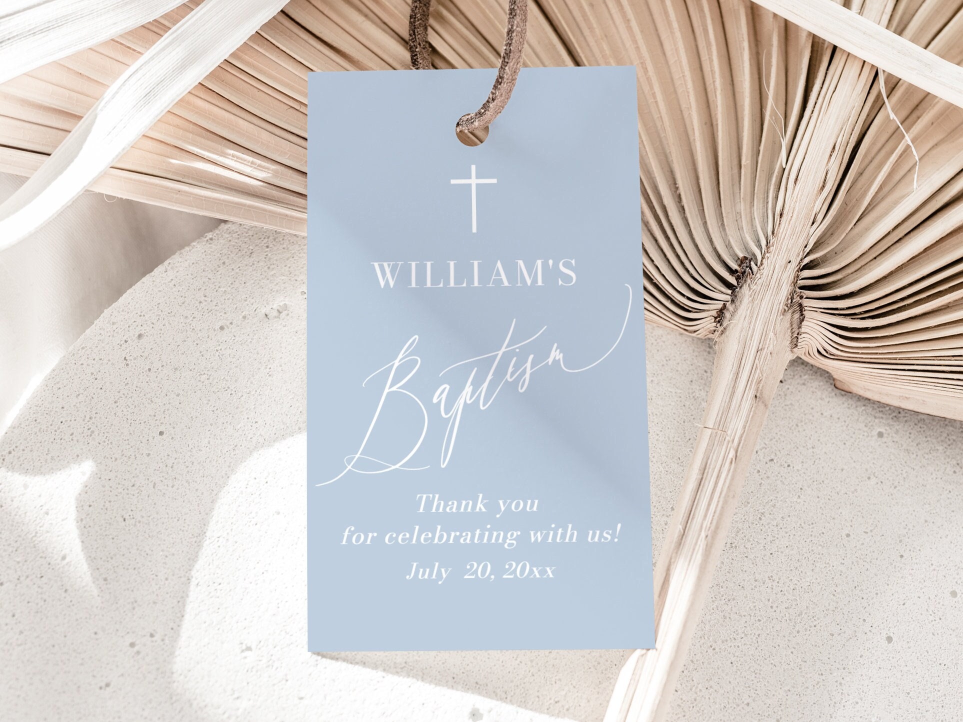 Dusty Blue Baptism Favor Tag Template, White Cross Dusty Blue ...