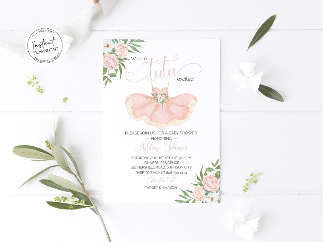 Tutu Baby Shower Invitation, Tutu Excited Invite, Ballerina Baby Shower ...