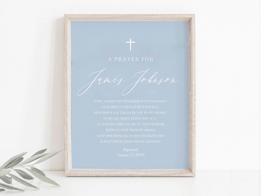Dusty Blue Baptism Prayer Sign Template, Dusty Blue White Cross ...