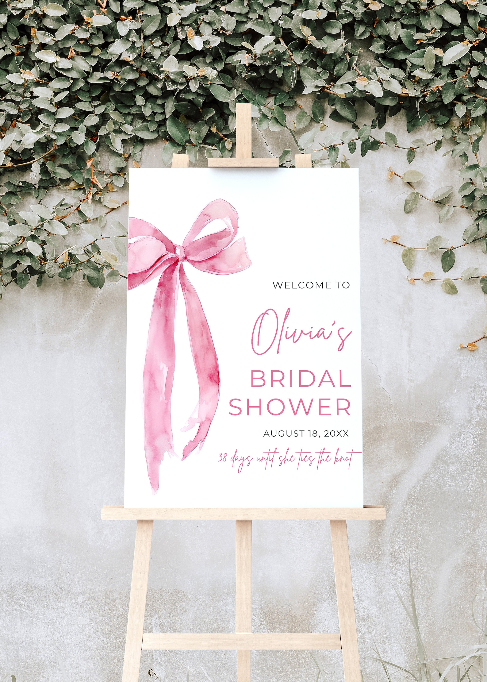 Pink Bow Bridal Shower Welcome Sign: Editable Template (digital ...