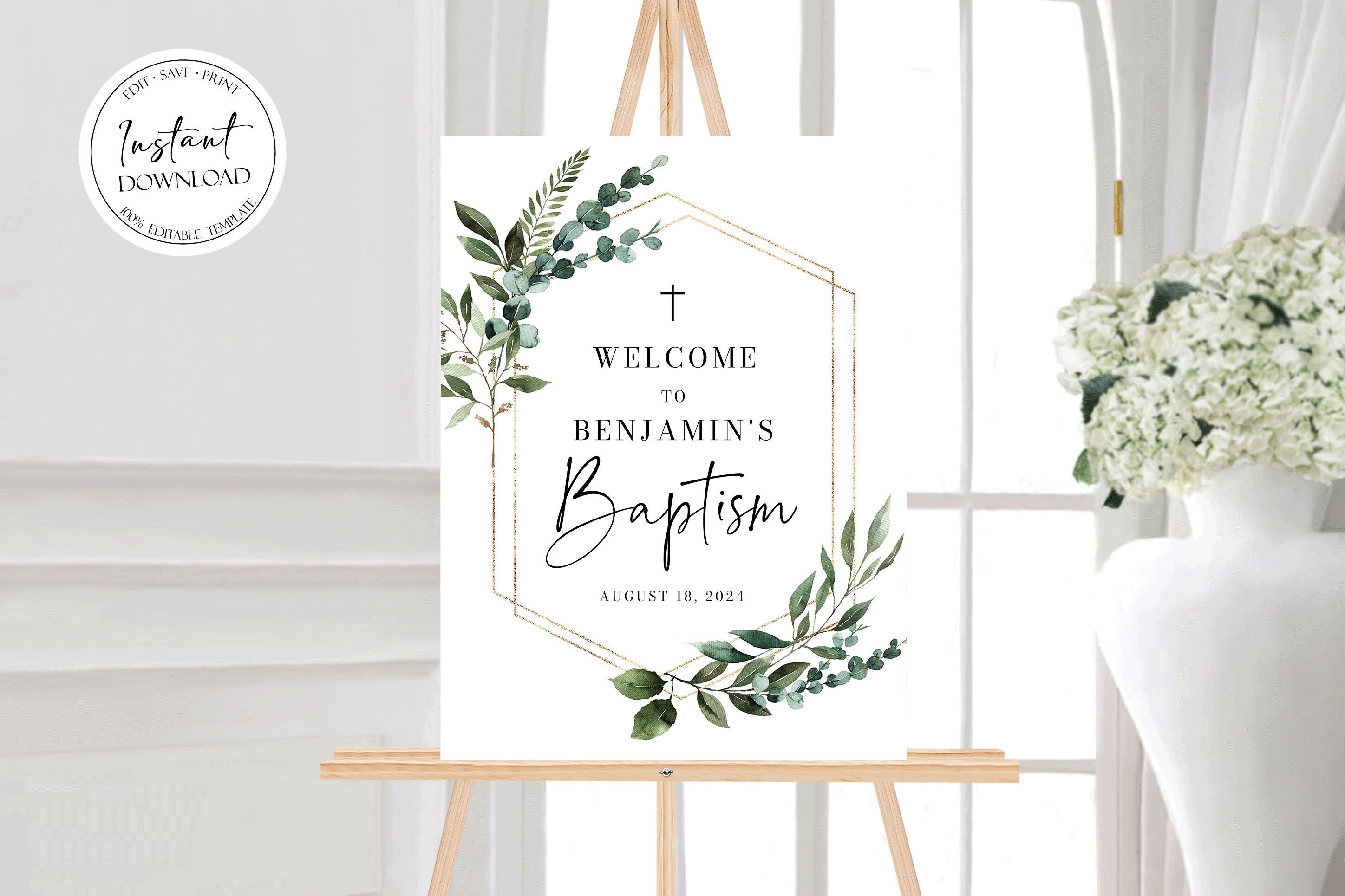 Baptism Welcome Sign Template Lush Greenery Baptism Sign - Etsy