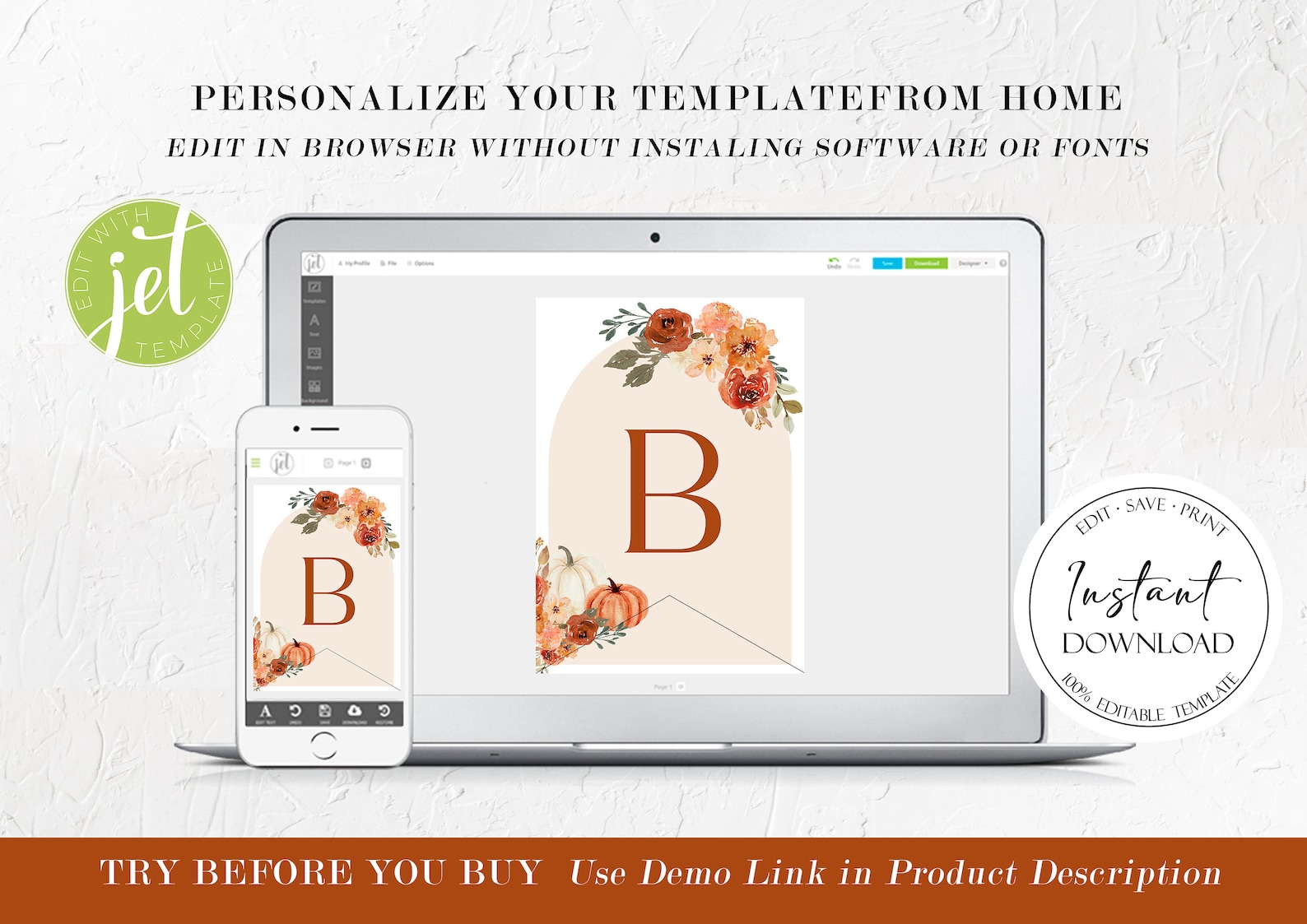 Fall Bridal Shower Bride to Be Banner Template, Arch Boho Fall Pumpkin ...