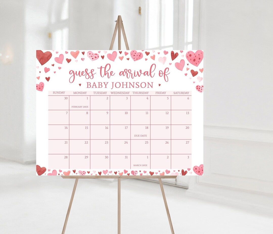 Valentine Baby Due Date Calendar Sign, Little Sweetheart Baby Shower ...
