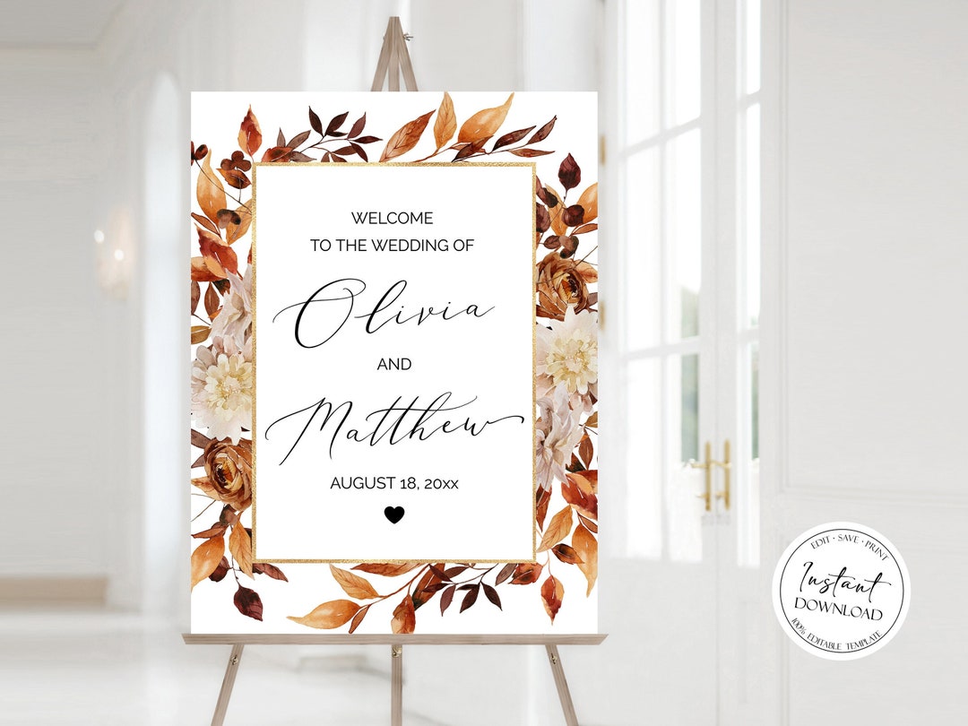 Fall Wedding Welcome Sign Template Autumn Wedding Ceremony - Etsy