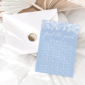 Dusty Blue White Find the Guest Bingo Bridal Shower Game Printable Blue ...