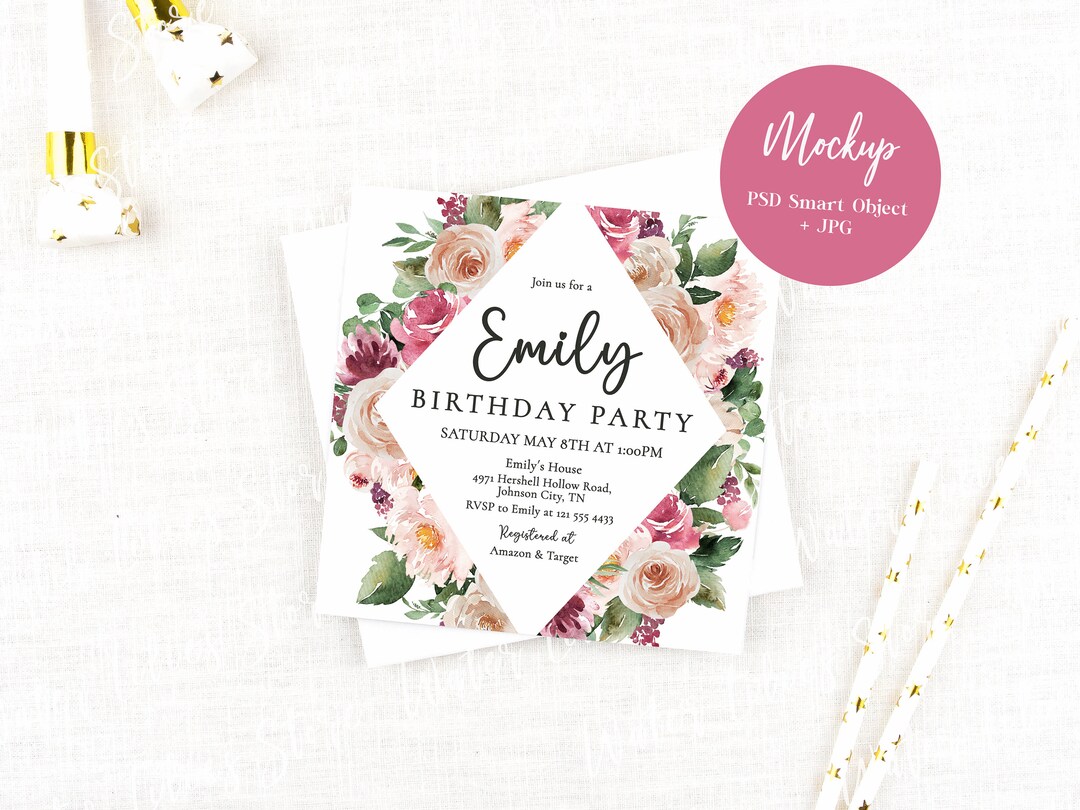 Square Card Mockup, Birthday Card Mockup, Birthday Party Invitation ...