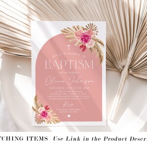 Arch Boho Pampas Grass Baptism Prayer Sign Template, Pink Girl Boho ...