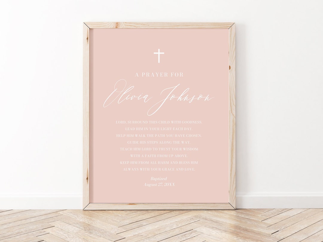 Dusty Pink Baptism Prayer Sign Template, Blush Pink White Cross ...