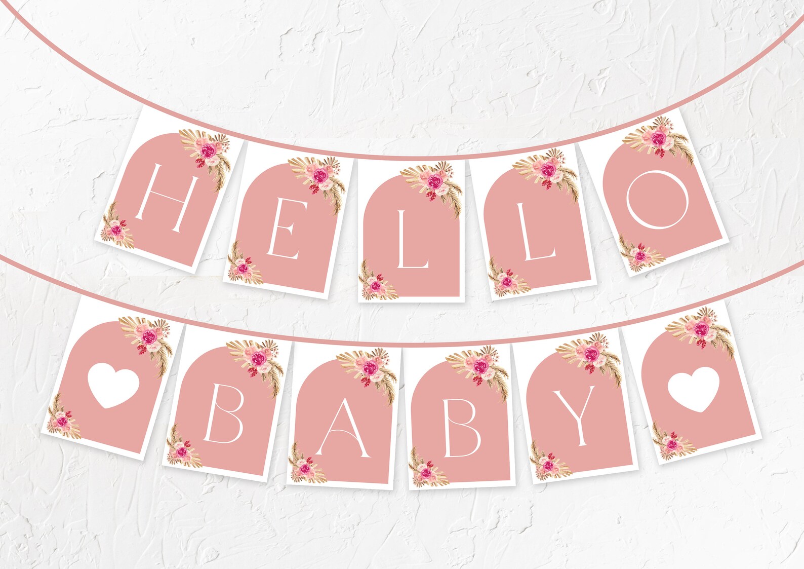 Boho Baby Shower Hello Baby Banner Template, Editable Pampas Grass Boho ...