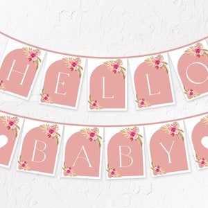 Boho Baby Shower Hello Baby Banner Template, Editable Pampas Grass Boho ...