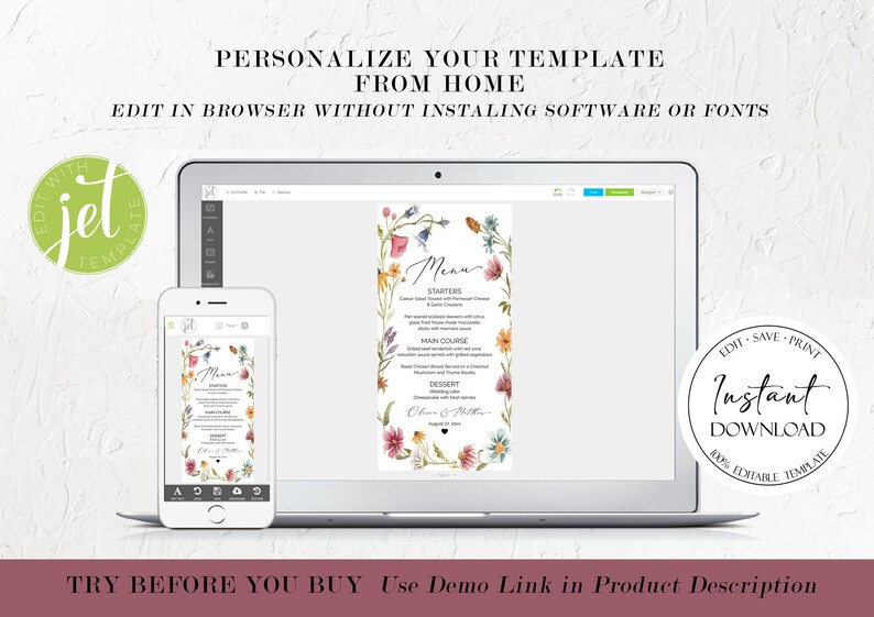 Wildflower Menu Card Wildflower Wedding Menu Template - Etsy