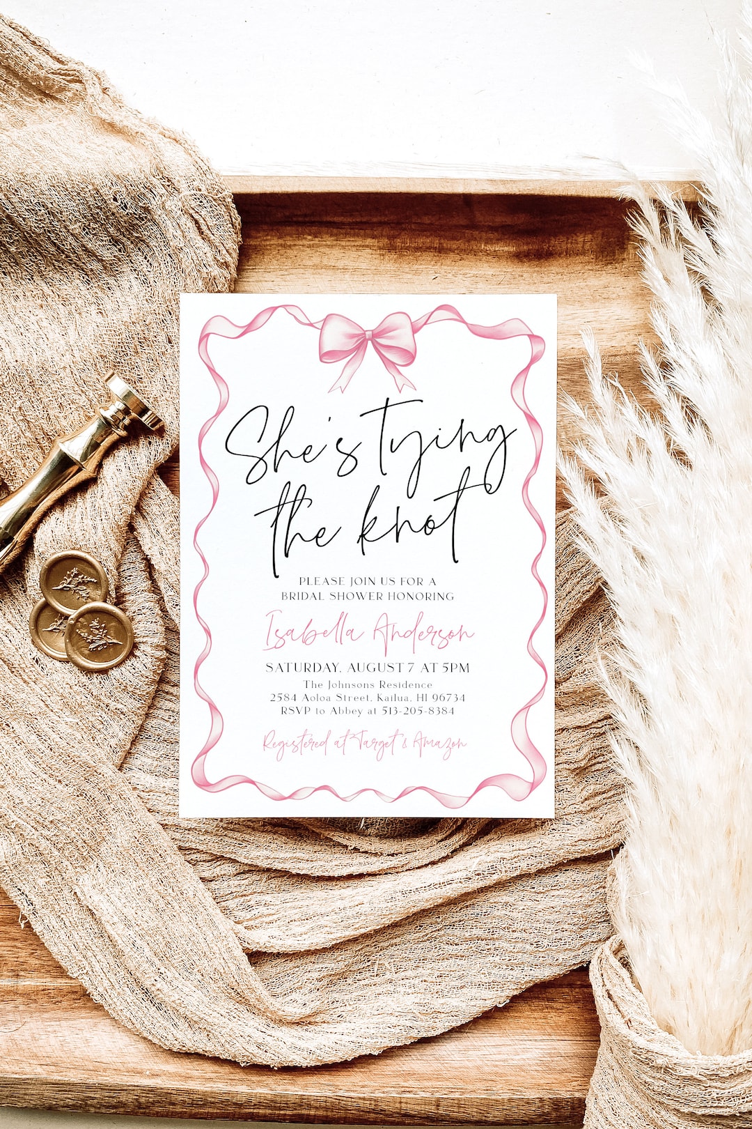 Editable She's Tying the Knot Minimalist Bridal Shower Invitation ...