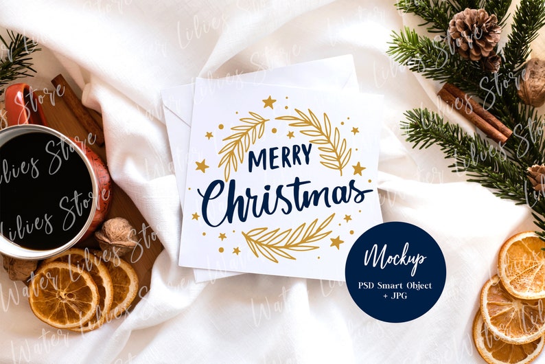 Square Christmas Card Mockup, Winter Card Mockup, Mockup Christmas Card ...