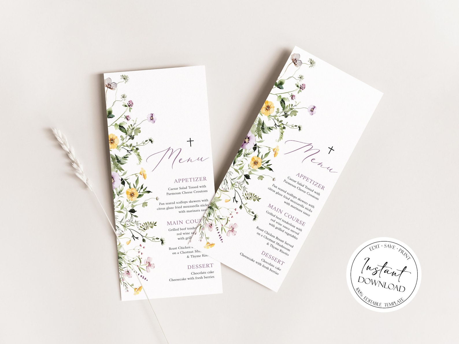 Wildflower Baptism Menu Card Template, Editable Baptism Menu Card ...