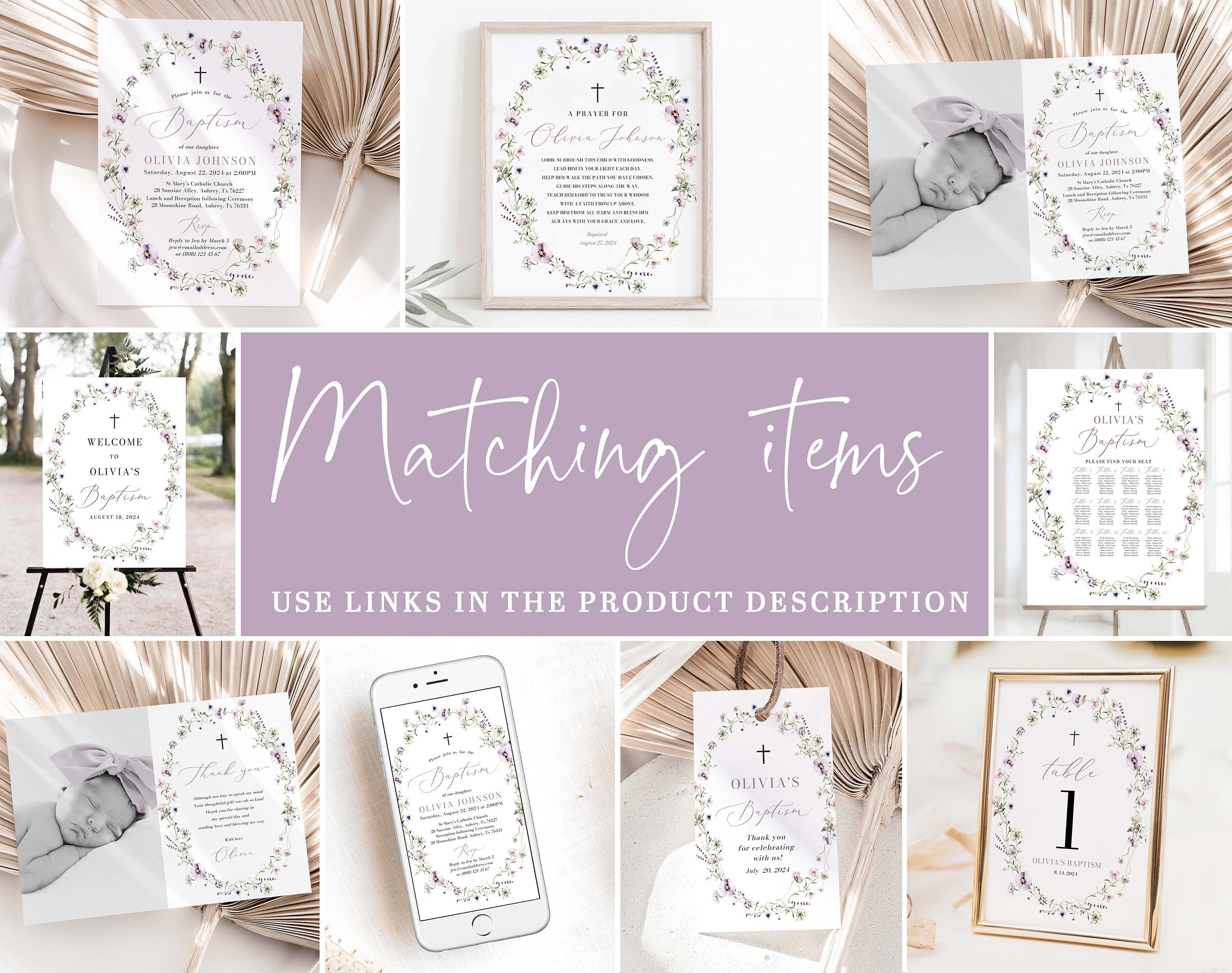 Wildflower Baptism Menu Card Template, Editable Baptism Menu Card ...