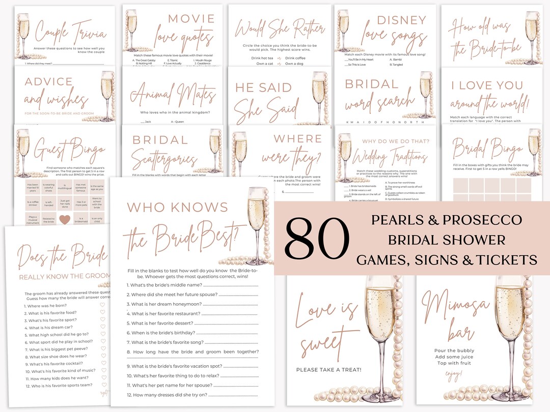 Pearls and Prosecco Bridal Shower Games, Minimalist Pearls & Prosecco ...