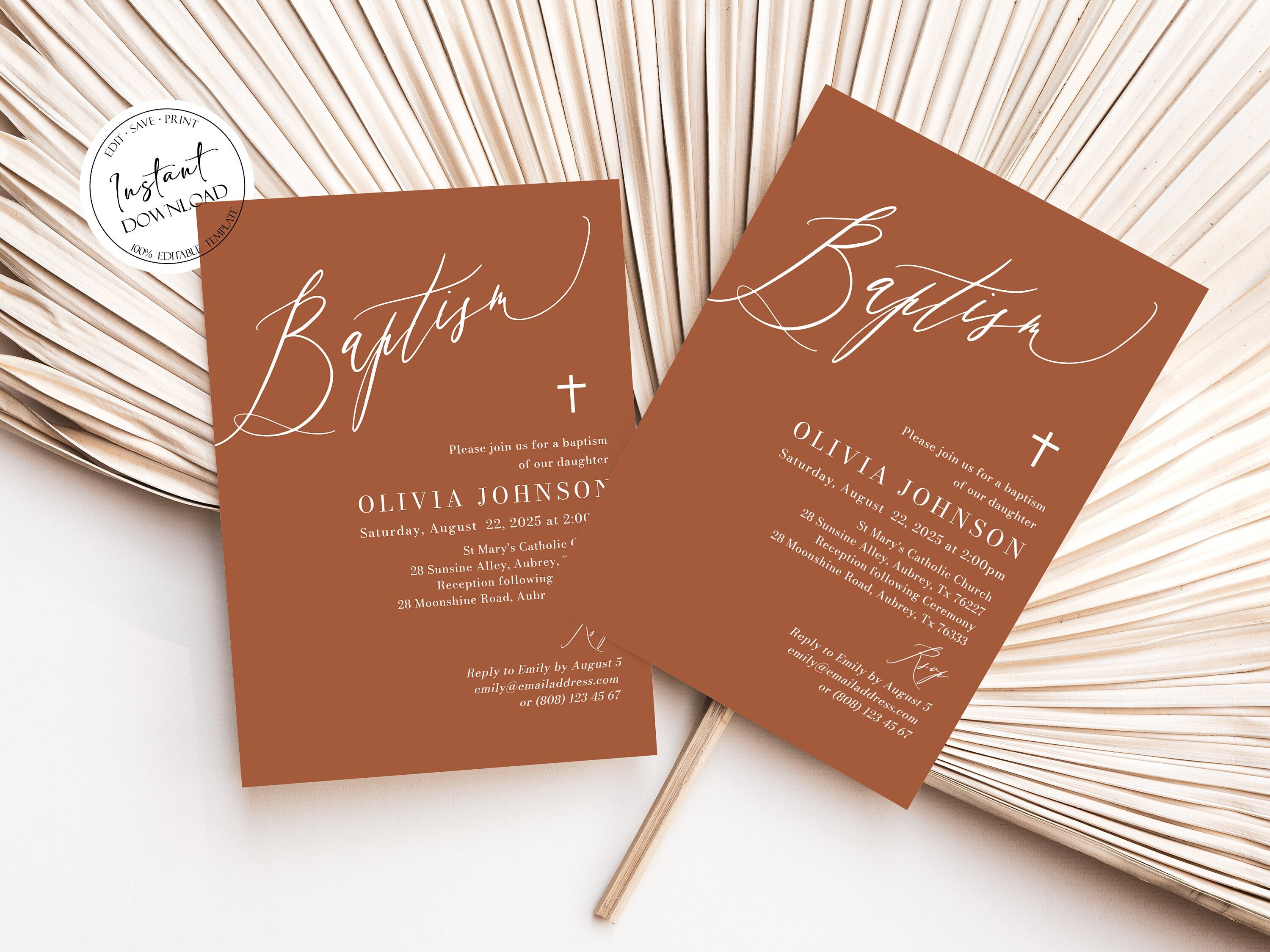 Terracotta Baptism Invitation, White Cross Terracotta Christening ...
