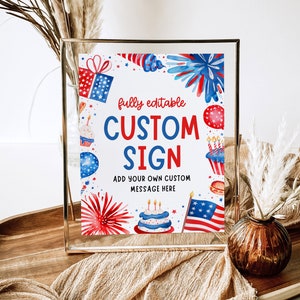 Editable 4th of July Birthday Custom Sign, 4th of July 1st Birthday ...