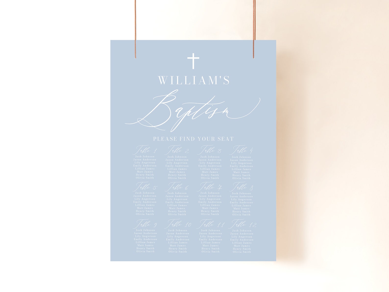 Dusty Blue Baptism Seating Chart Template Editable White - Etsy