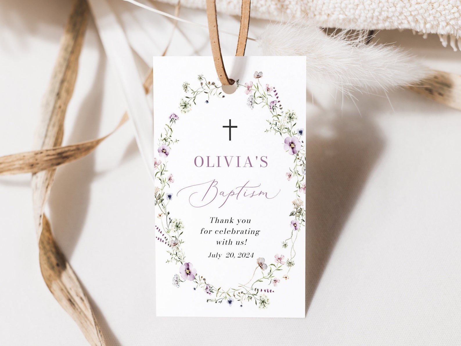 Wildflower Baptism Favor Tag Template Wildflower Christening - Etsy