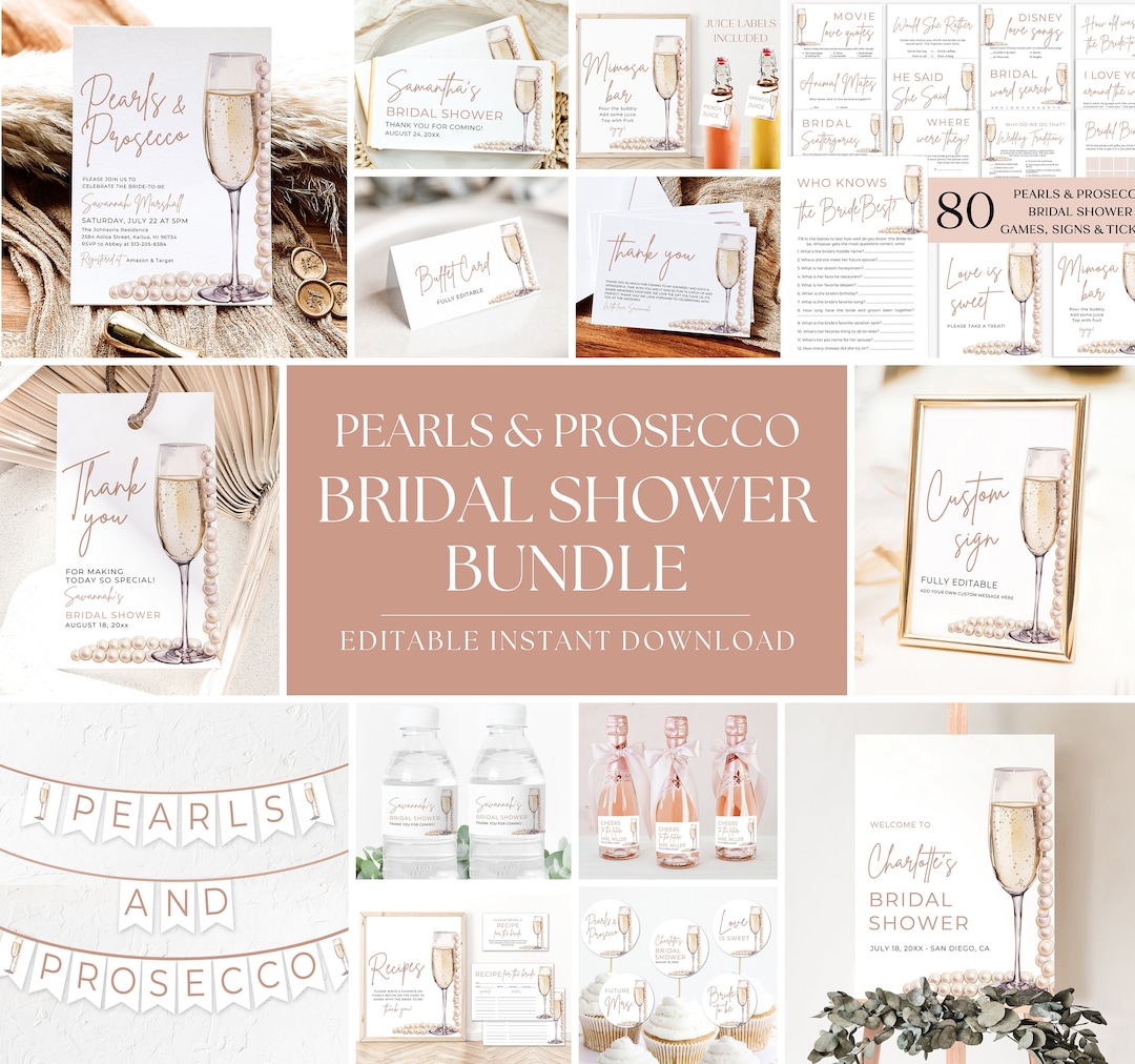 Pearls and Prosecco Bridal Shower Invitation Bundle, Champagne Pearls ...