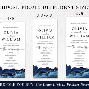 Navy Blue and Gold Agate Wedding Program Template, Geode Editable Wedding Ceremony Program ...