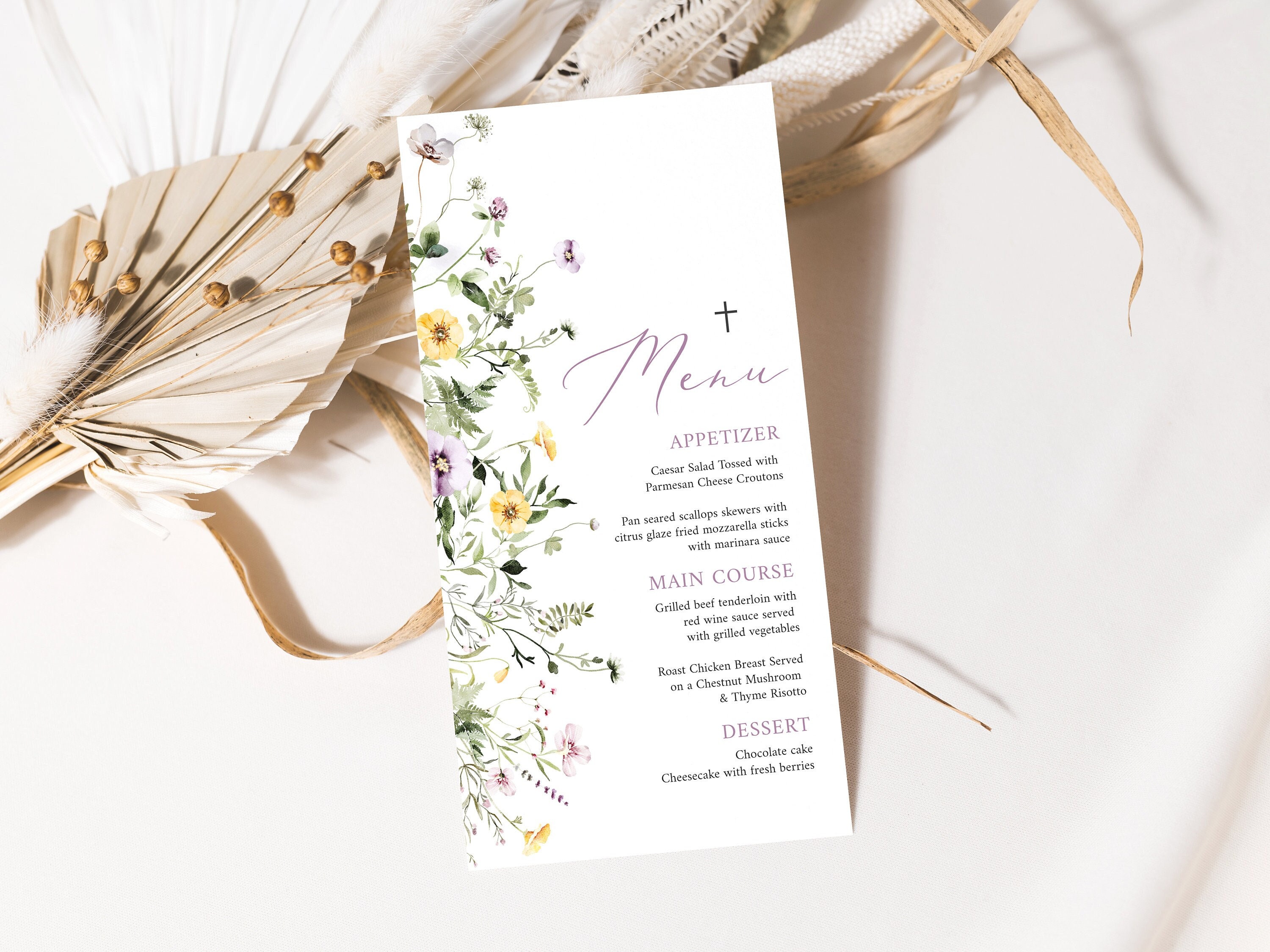Wildflower Baptism Menu Card Template Editable Baptism Menu - Etsy