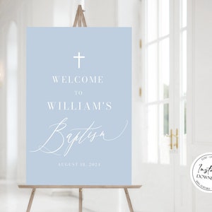 Dusty Blue Baptism Welcome Sign, White Cross Dusty Blue Christening ...