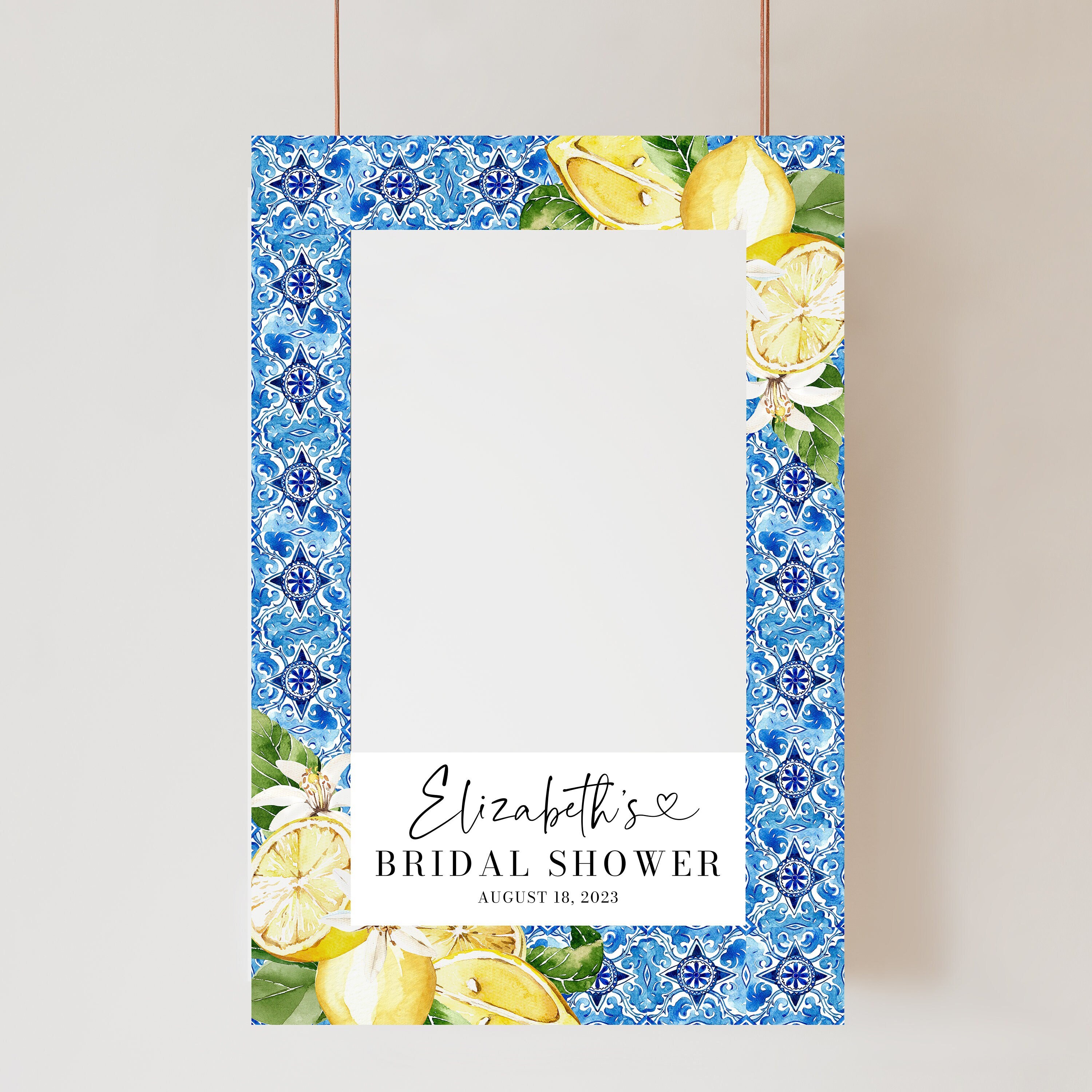 Blue Tiles Lemon Bridal Shower Photo Booth Frame Editable - Etsy