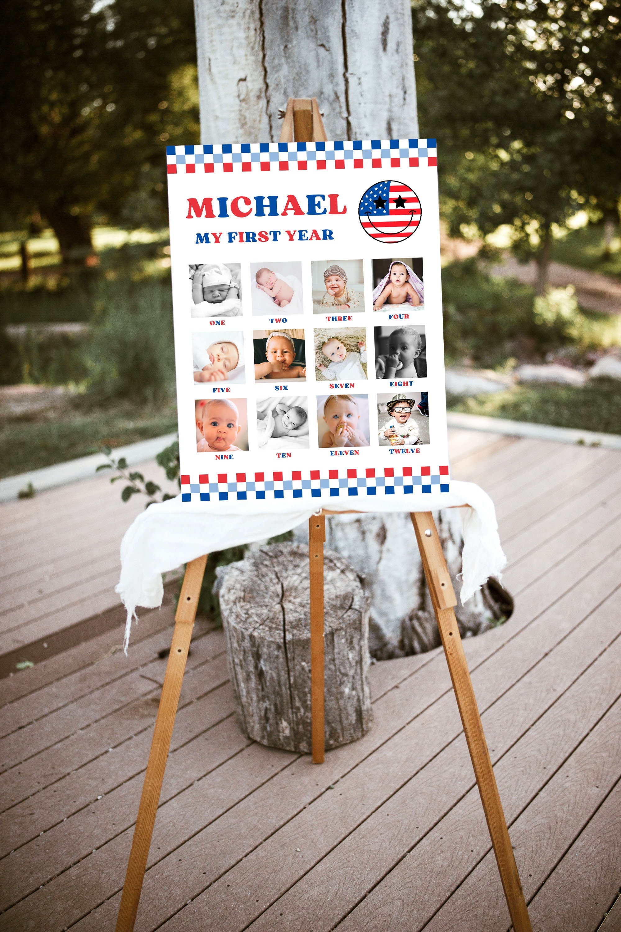 4th of July First Birthday Monthly Milestone Photo Board One American ...