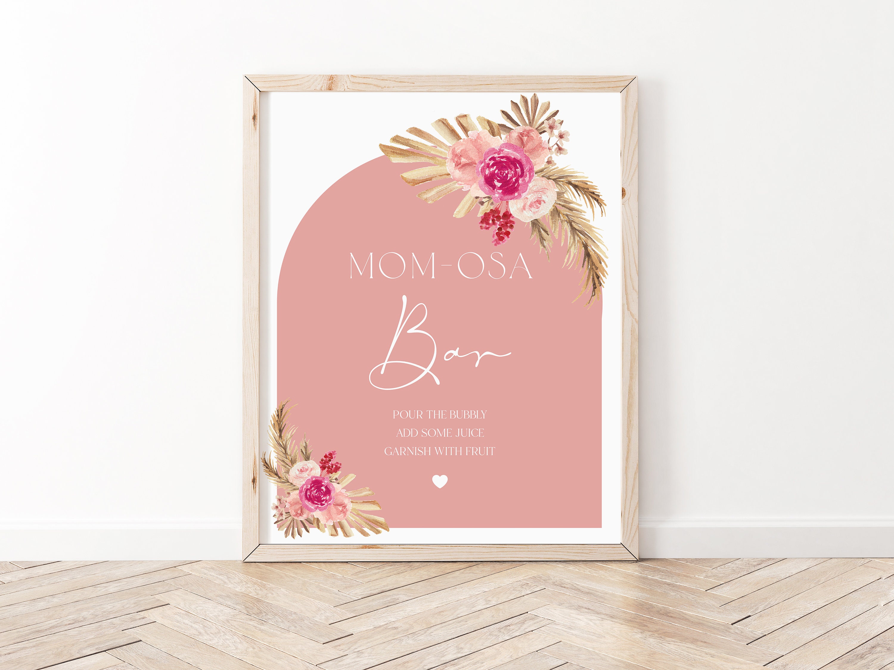 Arch Pink Boho Mimosa Bar Sign Template Pampas Grass Momosa - Etsy