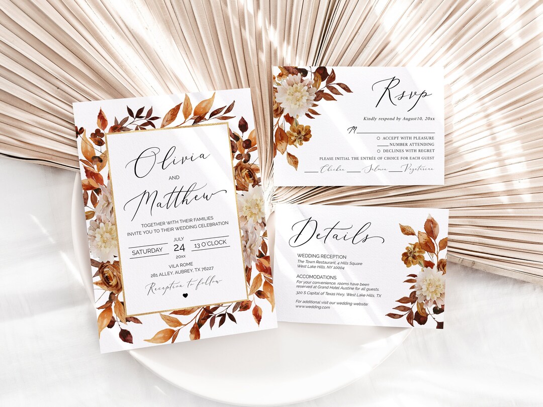 Fall Wedding Invitation Bundle, Rustic Autumn Terracotta Burnt Orange ...