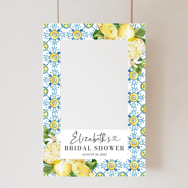 Blue Tiles Lemon Bridal Shower Photo Booth Frame Editable - Etsy