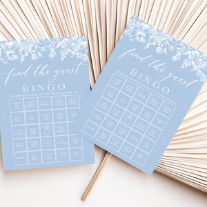 Dusty Blue White Find the Guest Bingo Bridal Shower Game Printable Blue ...