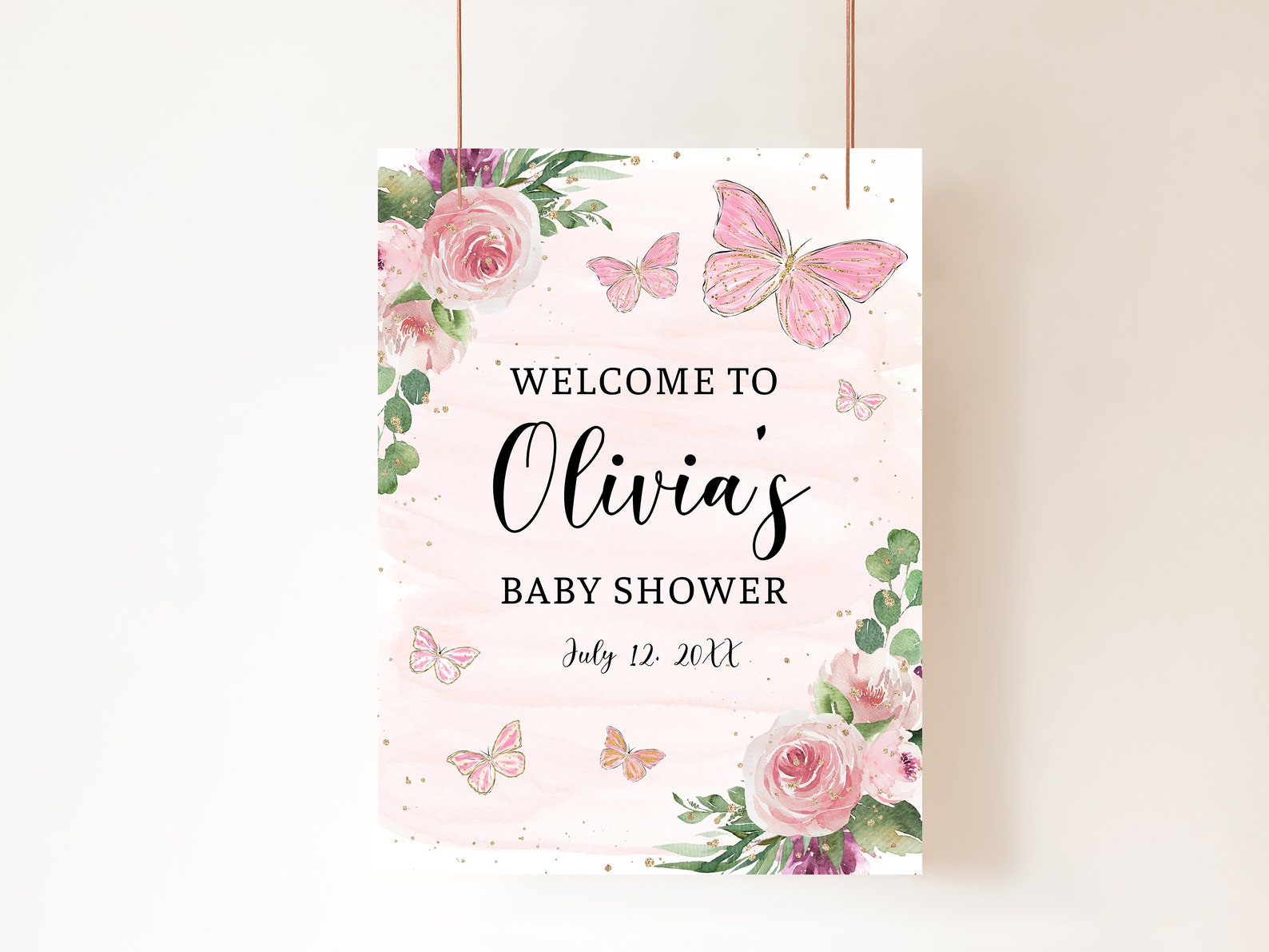 Butterfly Baby Shower Welcome Sign Pink Gold Floral Butterfly - Etsy