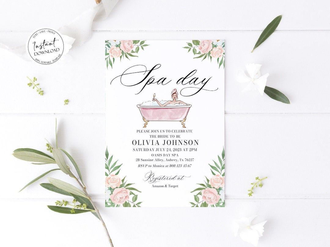 Spa Day Bridal Shower Invitation, Spa Day Bachelorette Party, Girls Day ...