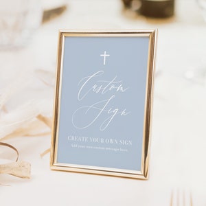 Editable Dusty Blue Baptism Custom Sign Template, White Cross Dusty ...