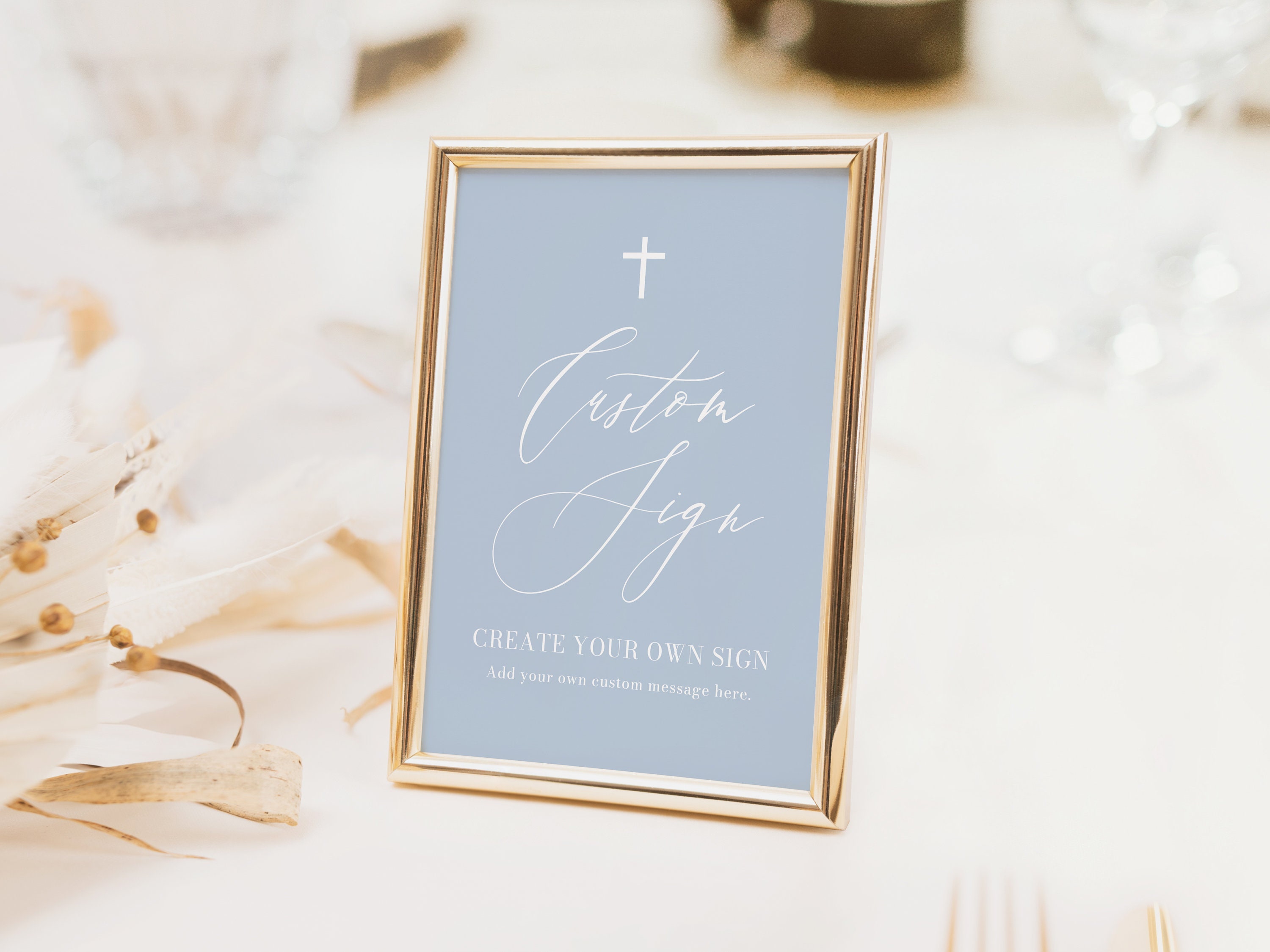 Editable Dusty Blue Baptism Custom Sign Template White Cross - Etsy