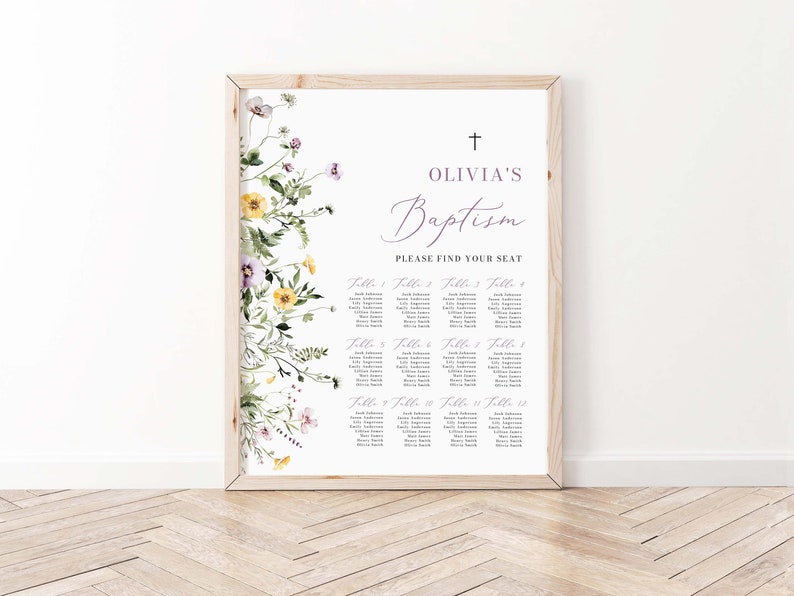 Wildflower Baptism Seating Chart Wildflower Christening - Etsy