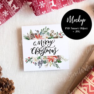 Square Christmas Card Mockup, Mockup Christmas Card, Square Holiday ...