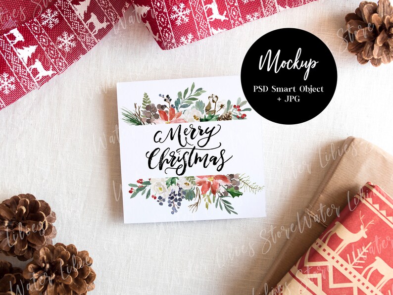 Square Christmas Card Mockup, Mockup Christmas Card, Square Holiday ...