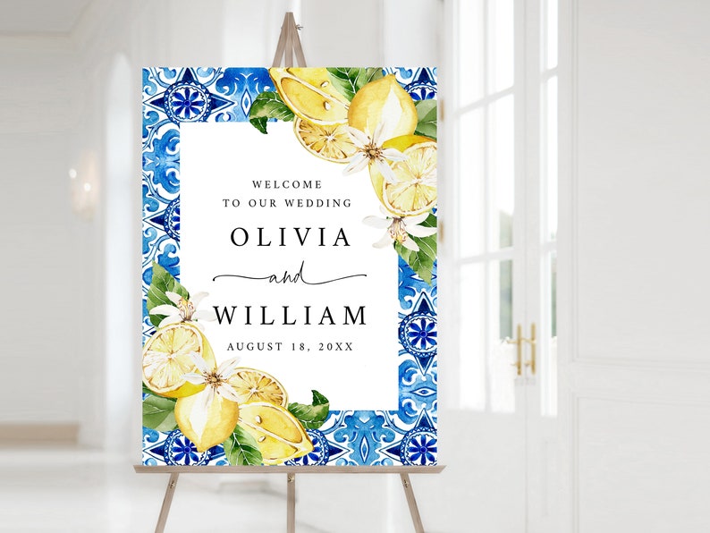 Blue Tiles Lemon Wedding Invitation Bundle Mediterranean - Etsy