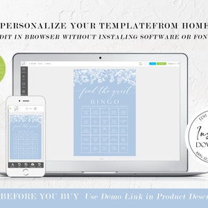 Dusty Blue White Find the Guest Bingo Bridal Shower Game Printable Blue ...